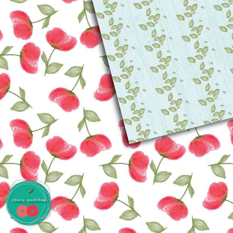 Floral Digital Paper Mint and Pink Digital Paper mint and Pink in Bloom ...
