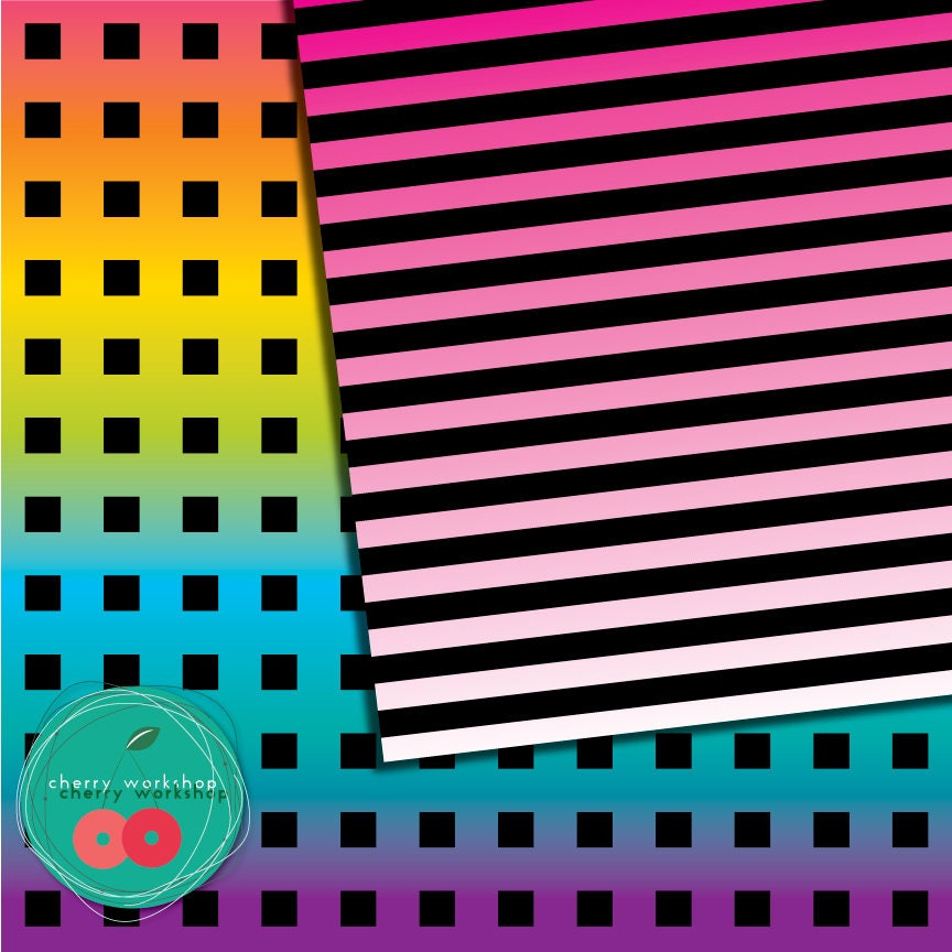 Neon Digital Paper Pack With Black Background Peon Patterns Digital ...