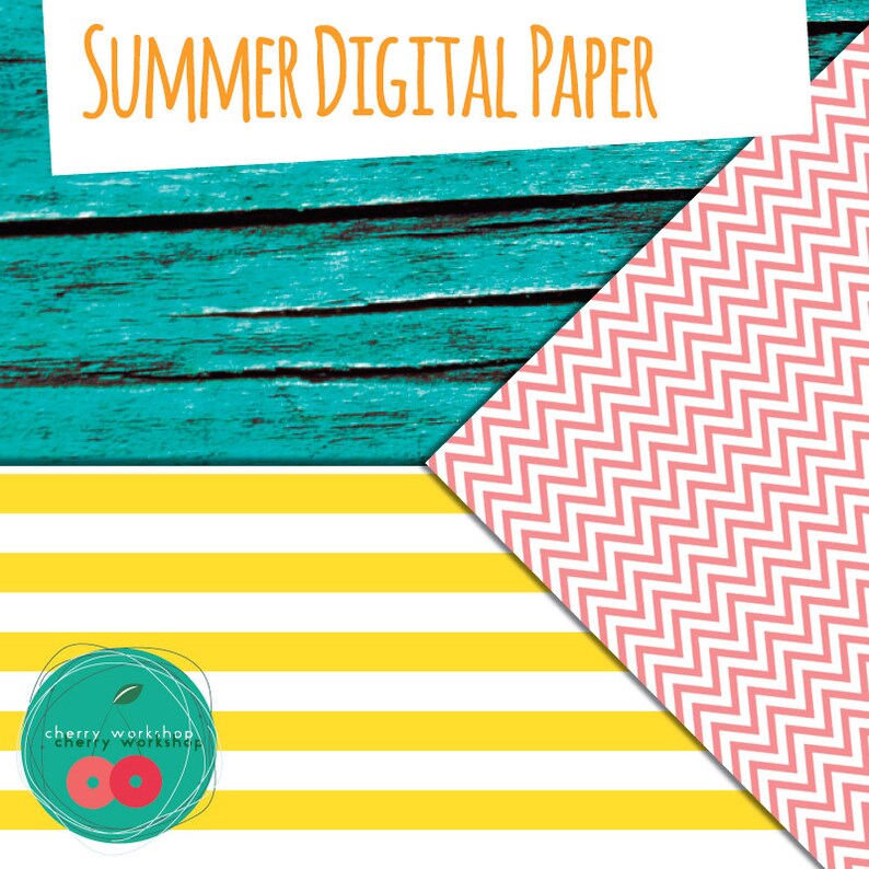 Summer Digital Paper summer Digital Paper Beach Sea Sun Blue Yellow ...