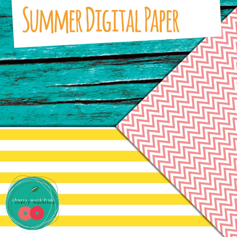 Summer Digital Paper summer Digital Paper Beach Sea Sun Blue Yellow ...