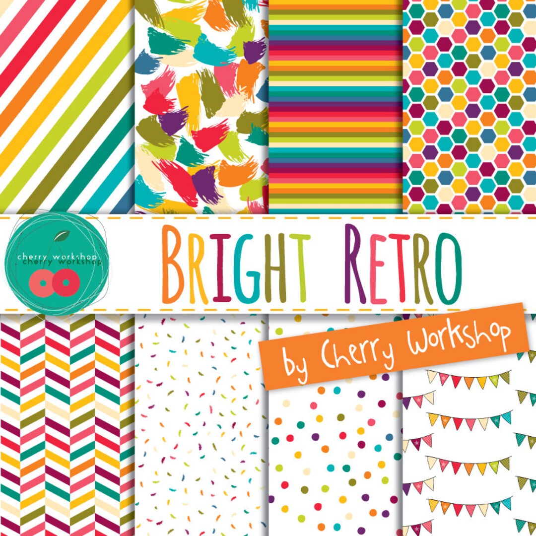 Bright Digital Paper Pack bright Retro Party High Quality Digital Paper ...