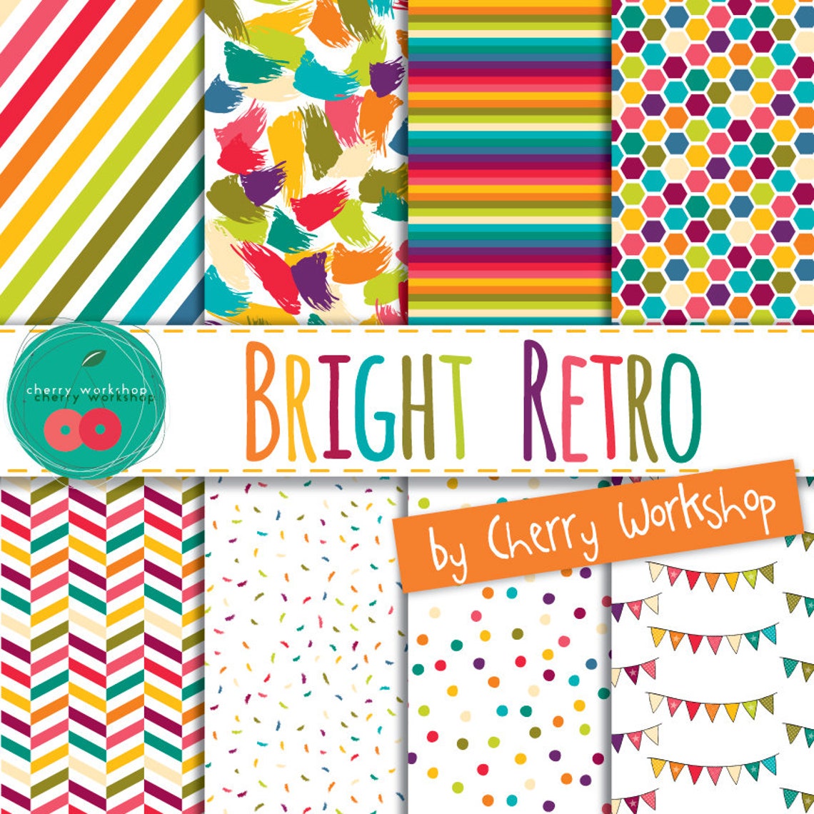 Bright Digital Paper Pack bright Retro Party High Quality Digital Paper ...