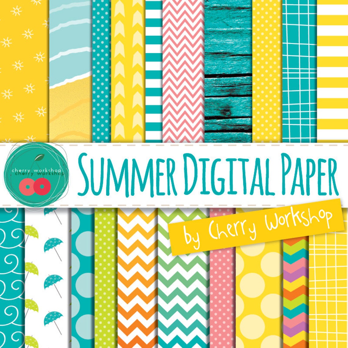 Summer Digital Paper summer Digital Paper Beach Sea Sun Blue Yellow ...