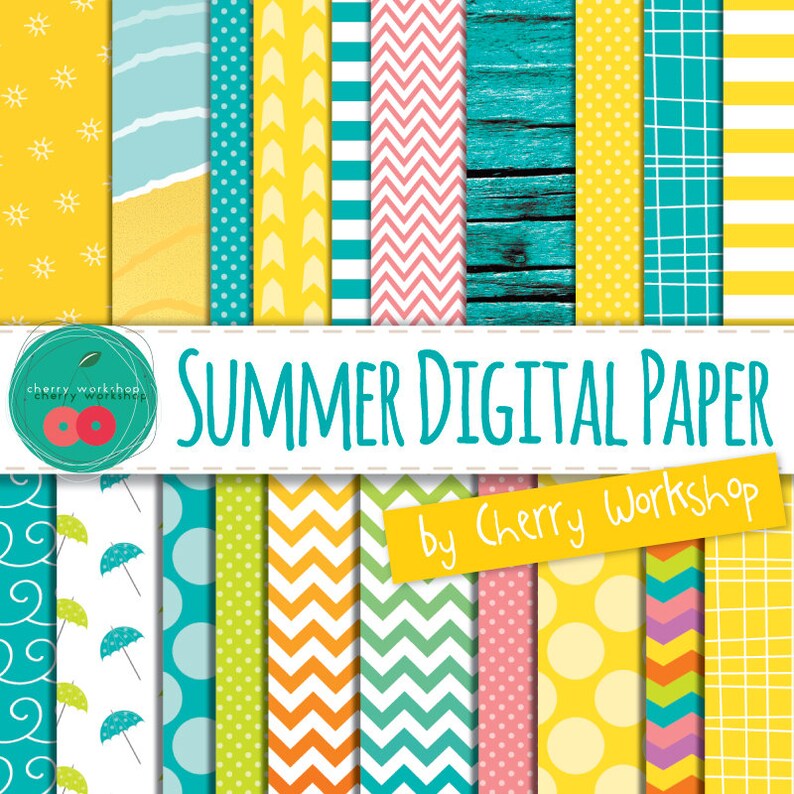 Summer Digital Paper summer Digital Paper Beach Sea Sun Blue Yellow ...
