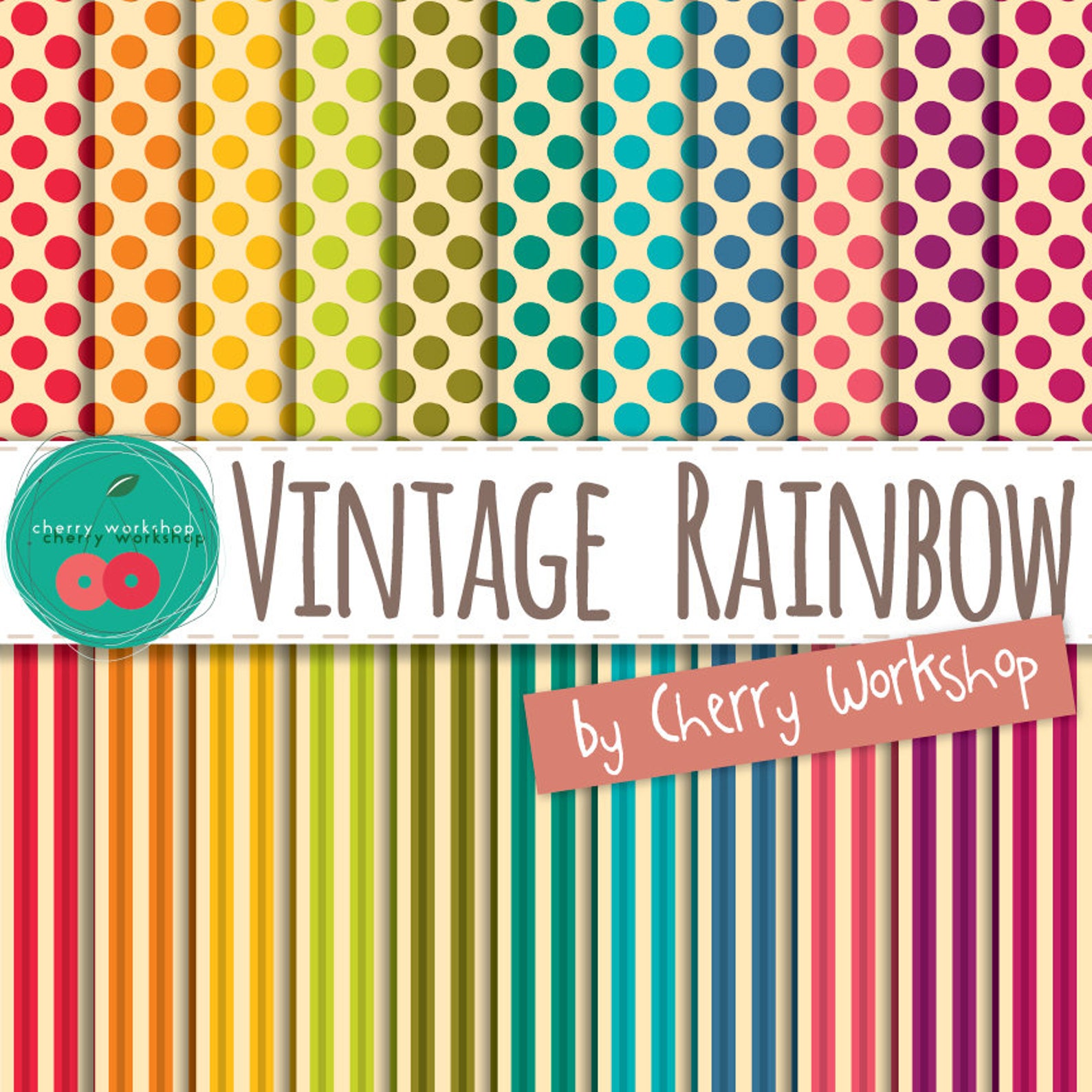 Retro Rainbow Digital Paper "vintage Rainbow" Retro Digital Paper in ...