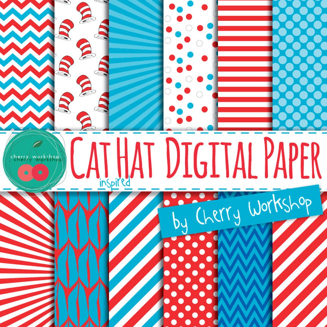 Cat in the Hat Dr Seuss Inspired Digital Paper cat - Etsy