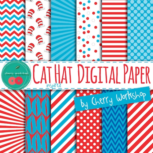 Cat in the Hat Dr Seuss Inspired Digital Paper cat - Etsy