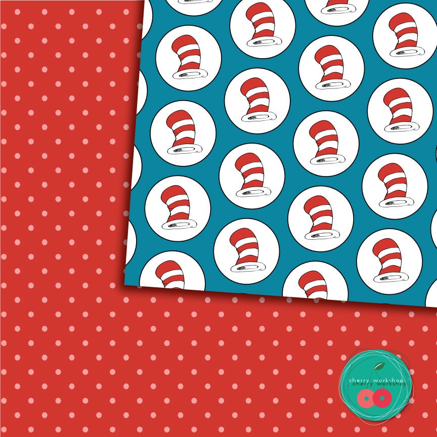 Cat in the Hat Inspired Digital Paper Set Digital Paper, Printable ...