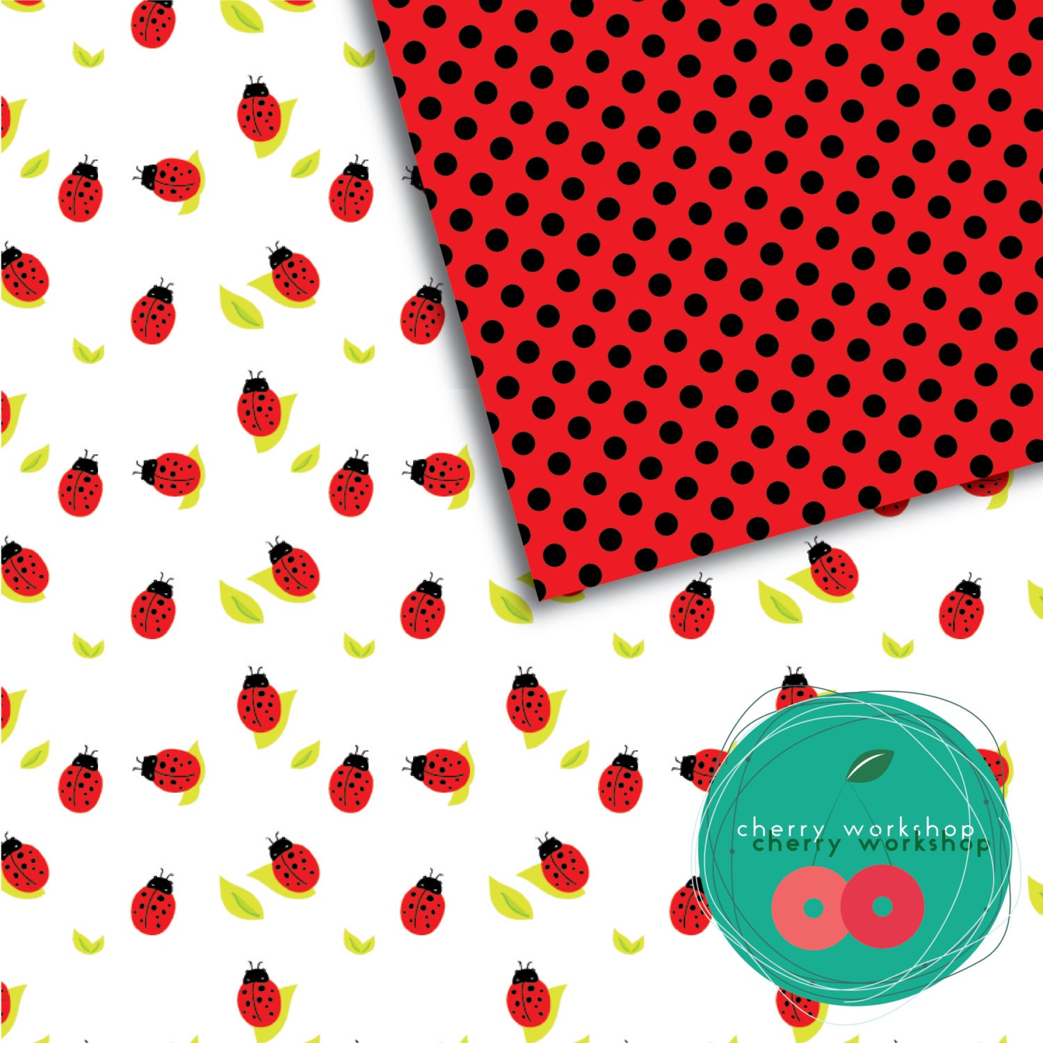 Summer Digital Paper ladybugs Paper Cute Spring or Summer Digital Paper ...