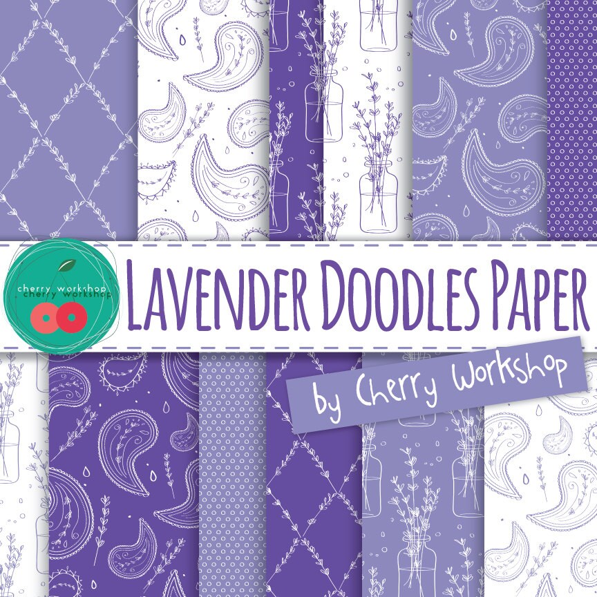 Lavender Digital Paper lavender Doodle Paper Floral Digital Paper Pack ...