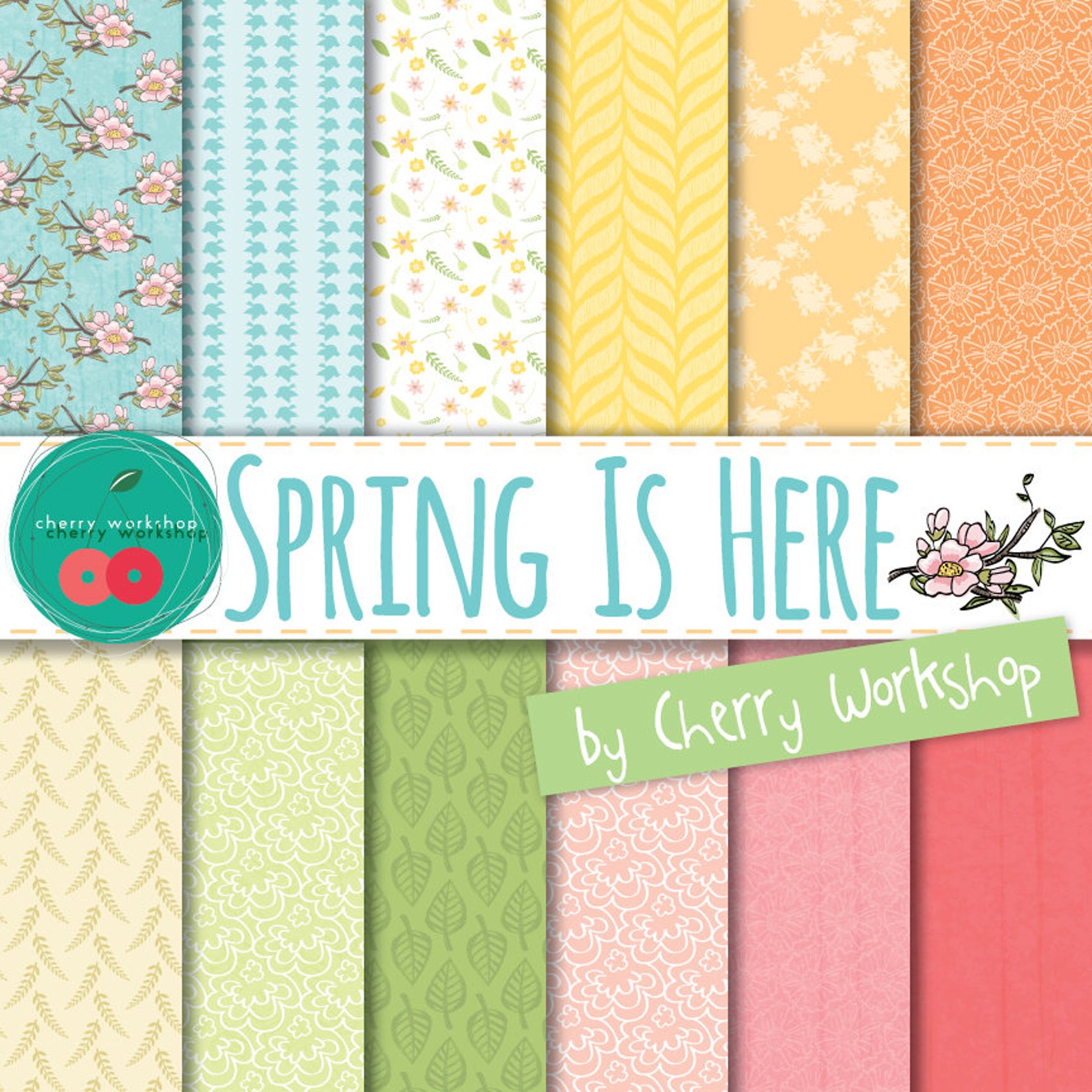 Pastel Digital Paper "spring is Here" Floral Digital Paper Pack for ...