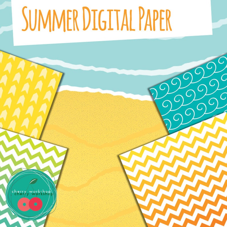 Summer Digital Paper "summer Digital Paper"- Beach Sea Sun Blue Yellow ...