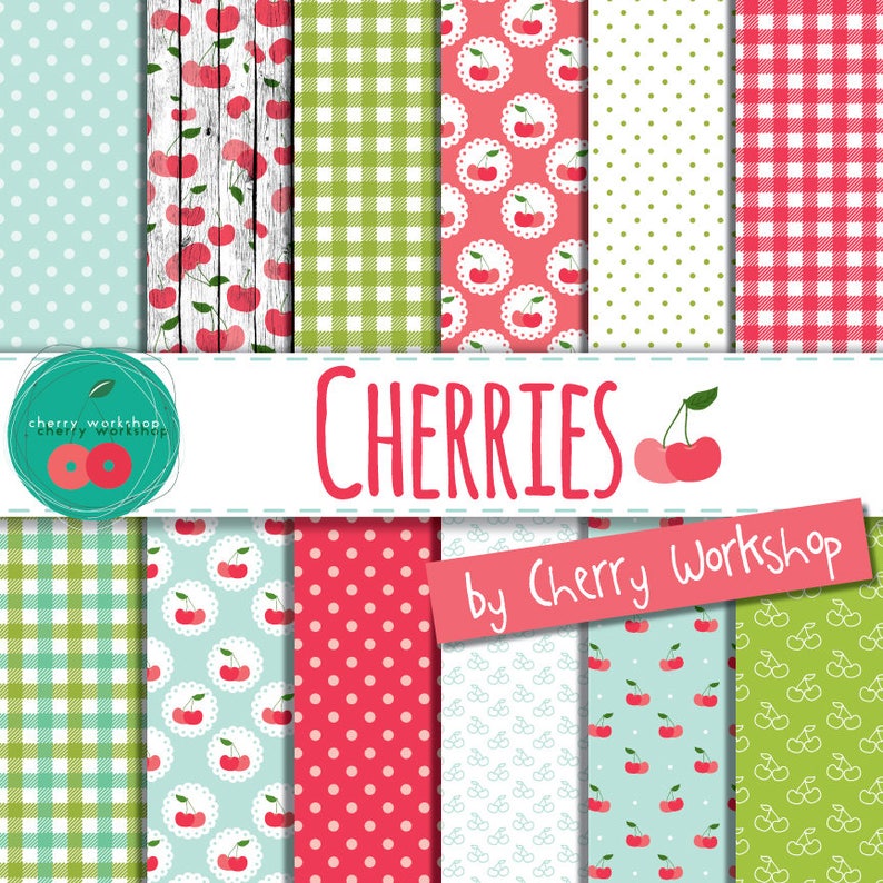 Cherry Digital Paper cherries Printable Paper, Scrapbooking, Pattern ...