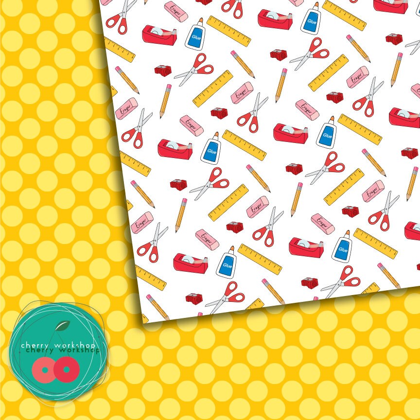 Back to School Digital Paper Set - School Patterns in Primary Colors ...