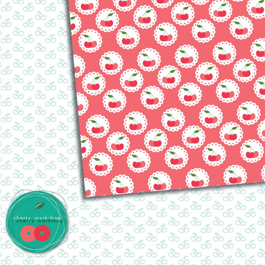 Cherry Digital Paper cherries Printable Paper, Scrapbooking, Pattern ...
