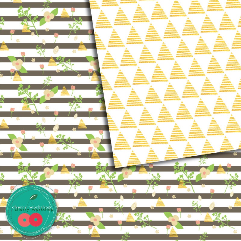 Floral Digital Paper flowers and Gold Gold Digital - Etsy