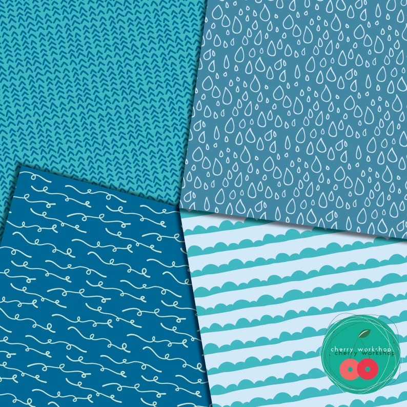 Doodle Digital Paper blue Doodles Rain Digital Paper High Quality ...