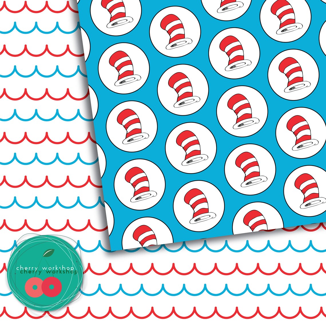 Cat in the Hat Dr Seuss Inspired Digital Paper cat Hat Digital Paper ...