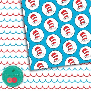 Cat in the Hat Dr Seuss Inspired Digital Paper cat Hat Digital Paper ...