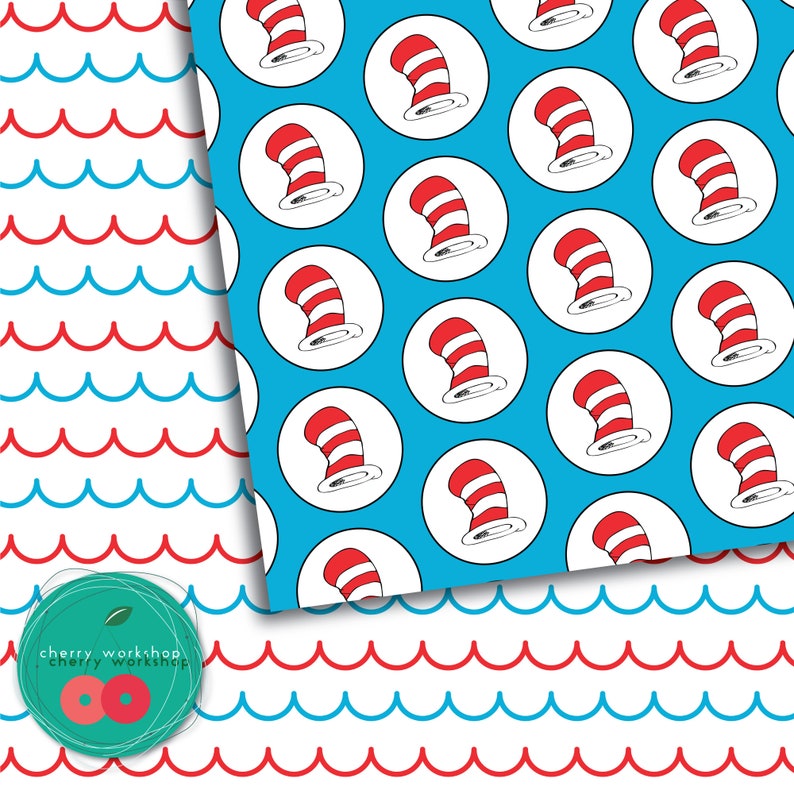 Cat in the Hat Dr Seuss Inspired Digital Paper cat Hat Digital Paper ...