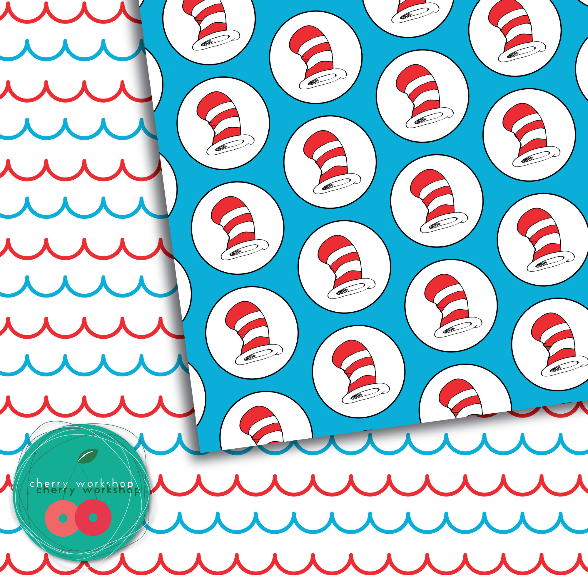 Cat in the Hat Dr Seuss Inspired Digital Paper cat Hat Digital Paper ...
