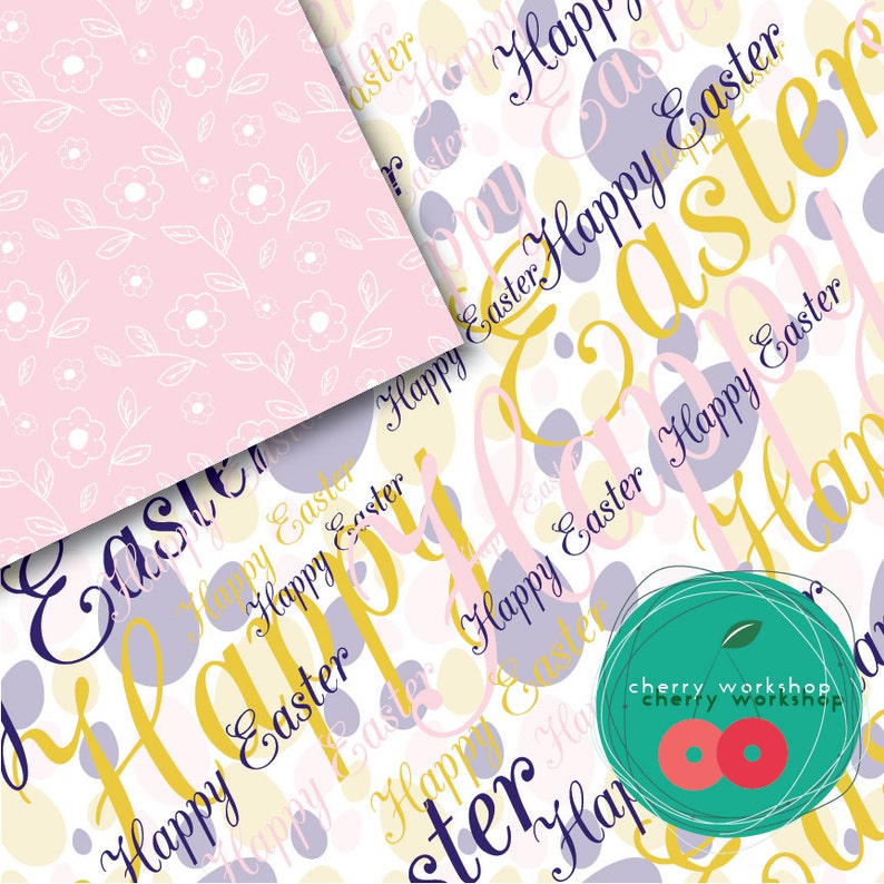 Digital Paper Easter "stylish Happy Easter" Spring, Eggs, Rabbits ...