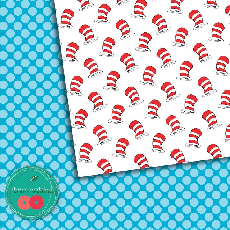 Cat in the Hat Dr Seuss Inspired Digital Paper "cat Hat" Digital Paper ...