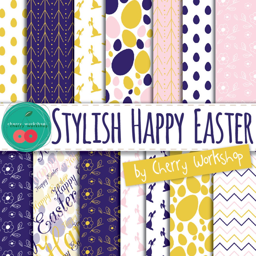 Digital Paper Easter "stylish Happy Easter" Spring, Eggs, Rabbits ...