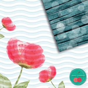 Floral Digital Paper Mint and Pink Digital Paper mint and Pink in Bloom ...