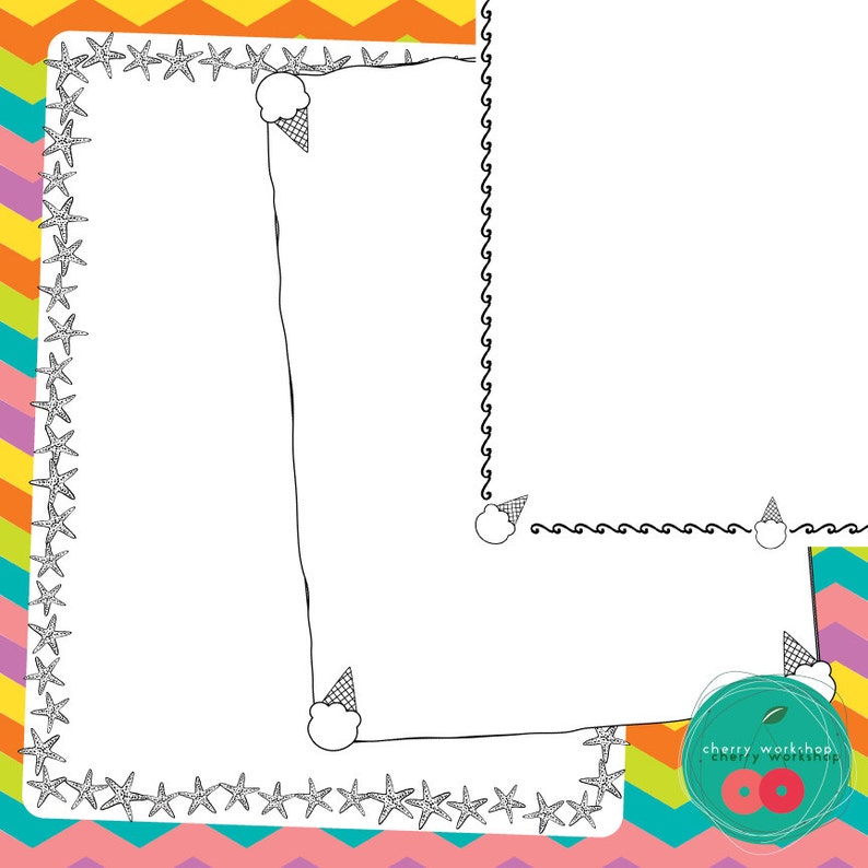 Summer Doodle Borders With Cute Starfish, Sun,ice Cream, Waves and More ...
