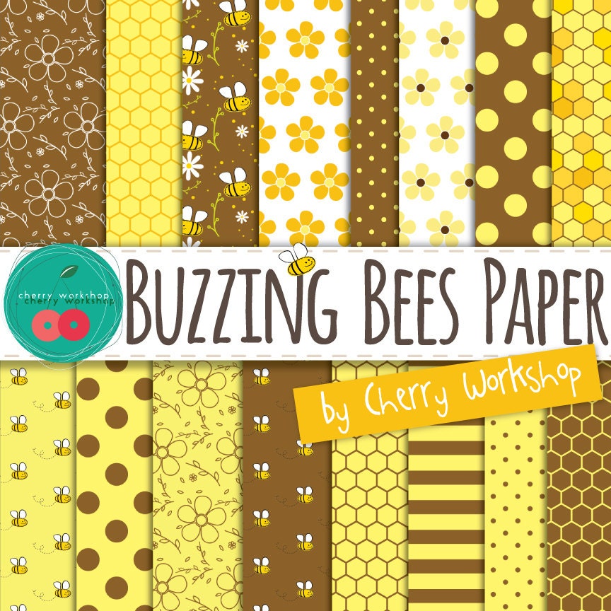 Bee Digital Paper buzzing Bees Bees, Honeycombs, Flower Patterns, Polka ...