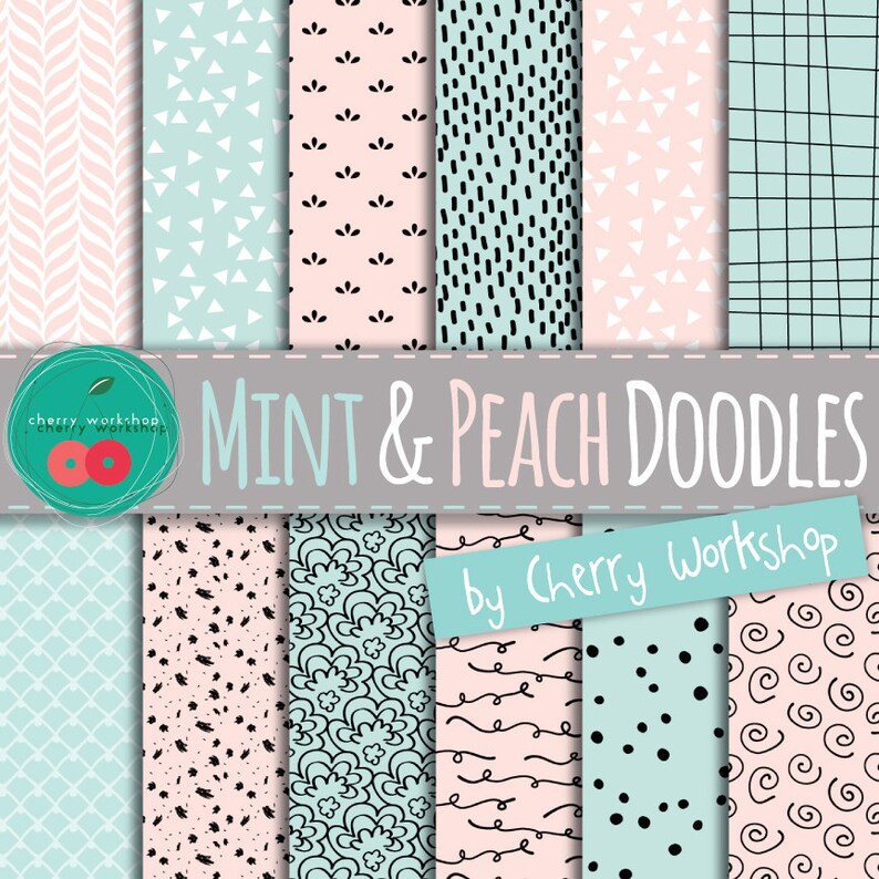 Valentines Day Digital Paper Mint and Peach Digital Paper mint and ...