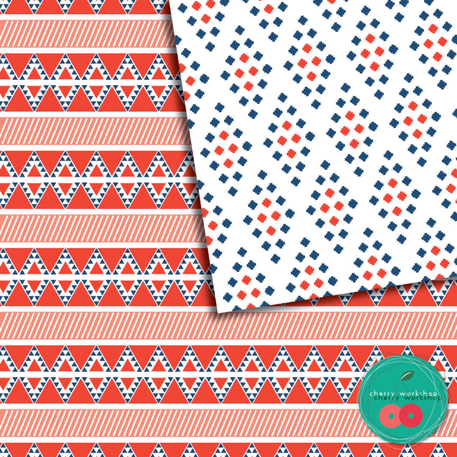 Tribal Digital Paper coral and Blue Red Coral and Blue Summer Digital ...