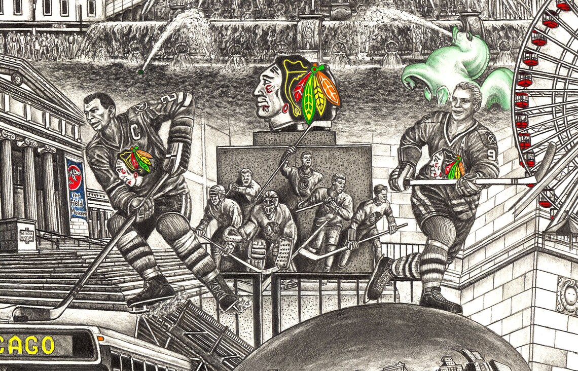 Drawing Dedicated to Chicago Landmarks and Sports. Includes Walter ...