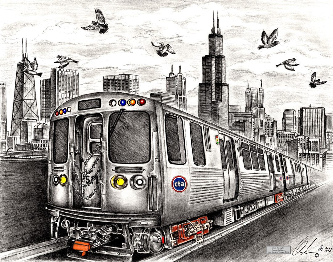CTA Train Drawing- Direct From Artist- 18 X 24 Inch Print/lithograph - Etsy