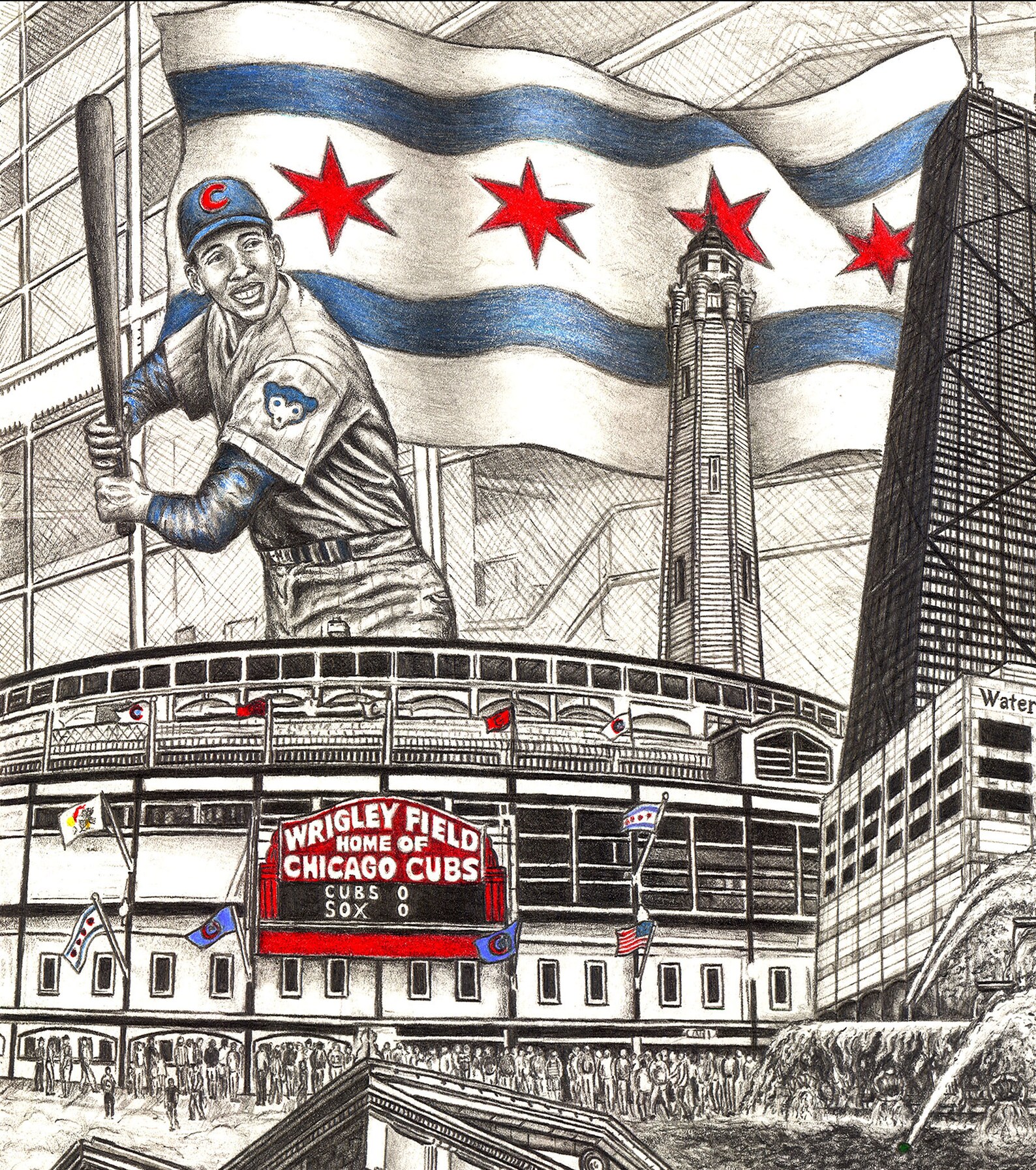 Drawing Dedicated to Chicago Landmarks and Sports. Includes Walter ...