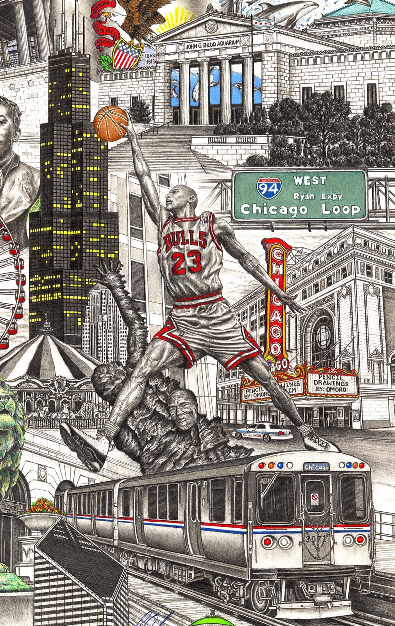 Drawing Dedicated to Chicago Landmarks and Sports. Includes Walter ...