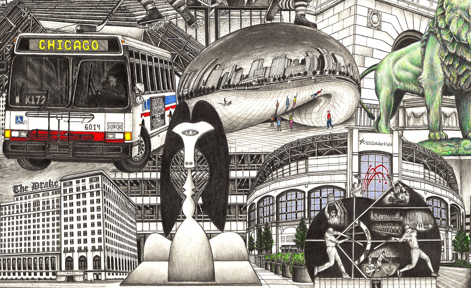 Drawing Dedicated to Chicago Landmarks and Sports. Includes Walter ...