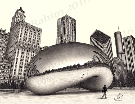 The Bean cloud Gate Drawing Direct From the Artist. Print | Etsy