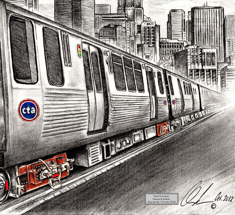 CTA Train Drawing- Direct From Artist- 18 X 24 Inch Print/lithograph - Etsy