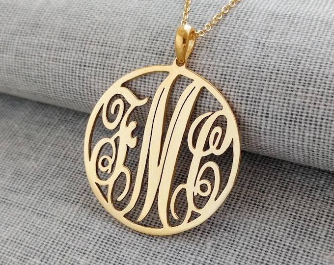Silver Monogram Necklace,silver Initial Necklace,sterling Silver ...