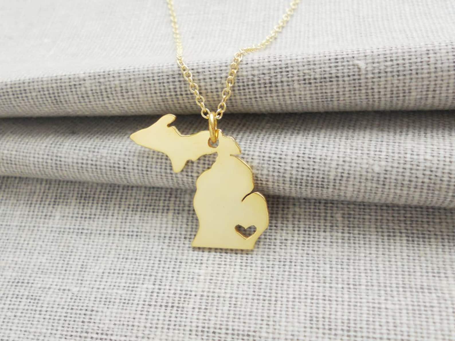 Michigan State Necklace Silver,mi State Necklace,michigan State Shaped ...