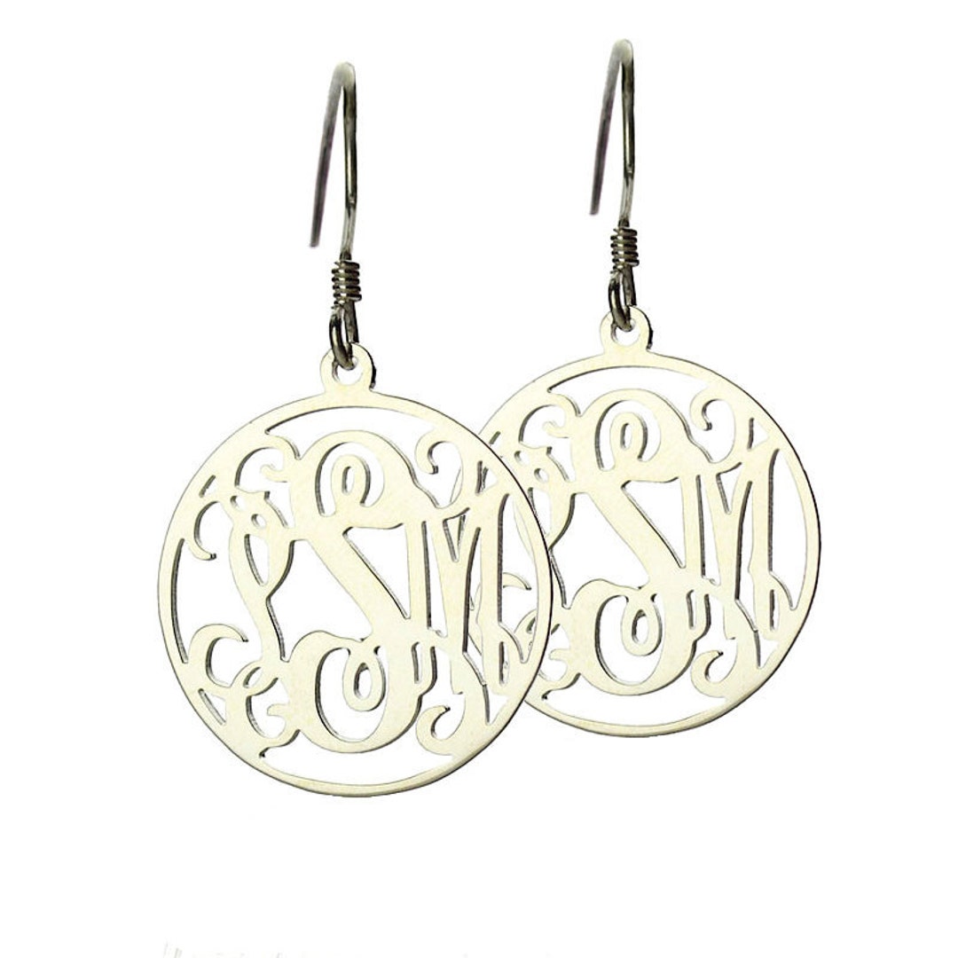 Sterling Silver Dainty Monogram Drop Earrings,custom Initial Earrings ...