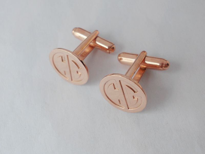 Two Monogram Cufflinks Rose Goldwedding Cufflinkscustom - Etsy