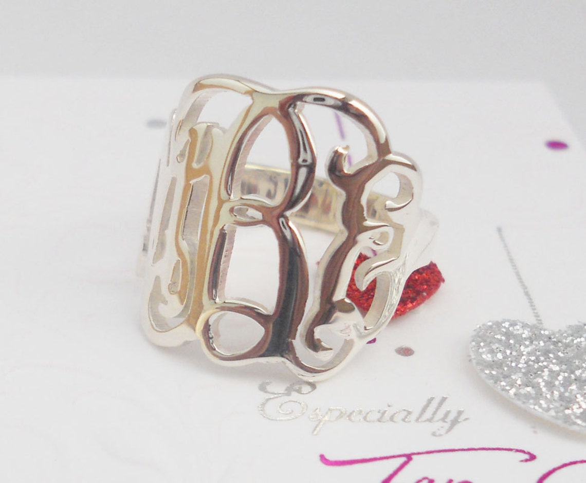 Silver Monogram Ring,silver Initial Ring,personalized Monogram Initial ...