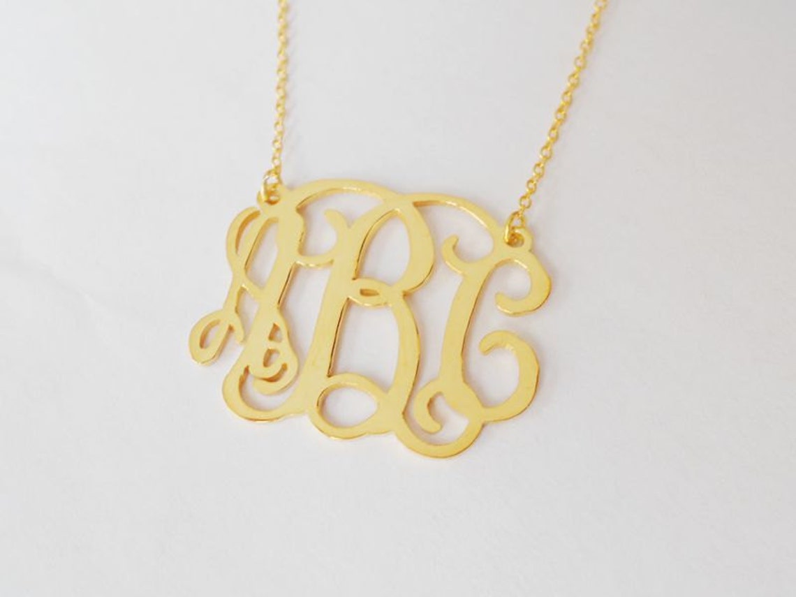 1 Inch Monogram Necklacegold Monogram Necklace3 Initials | Etsy