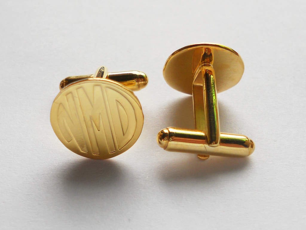 Engraved Men's Cuff Linksgold Monogram Block - Etsy
