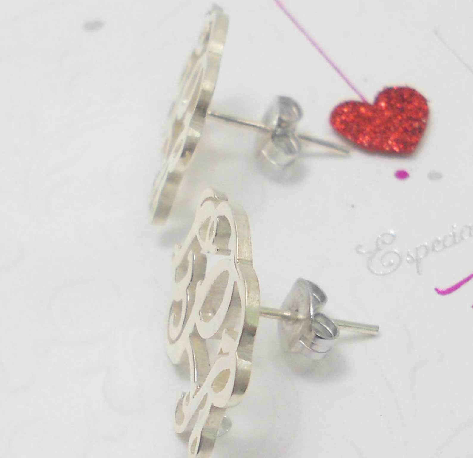 Sterling Silver Monogram Earrings 3 Initial Personalized - Etsy