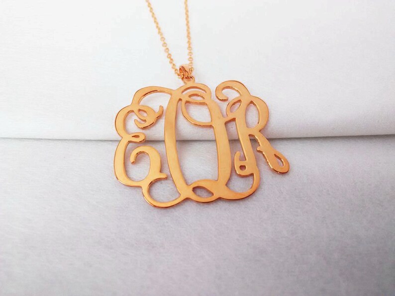 Silver Monogram Pendant Necklacesilver Small Initials - Etsy