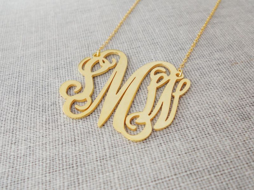 Personalized 3 Initials Monogram Necklace 1 Inch,gold Monogram Initial ...